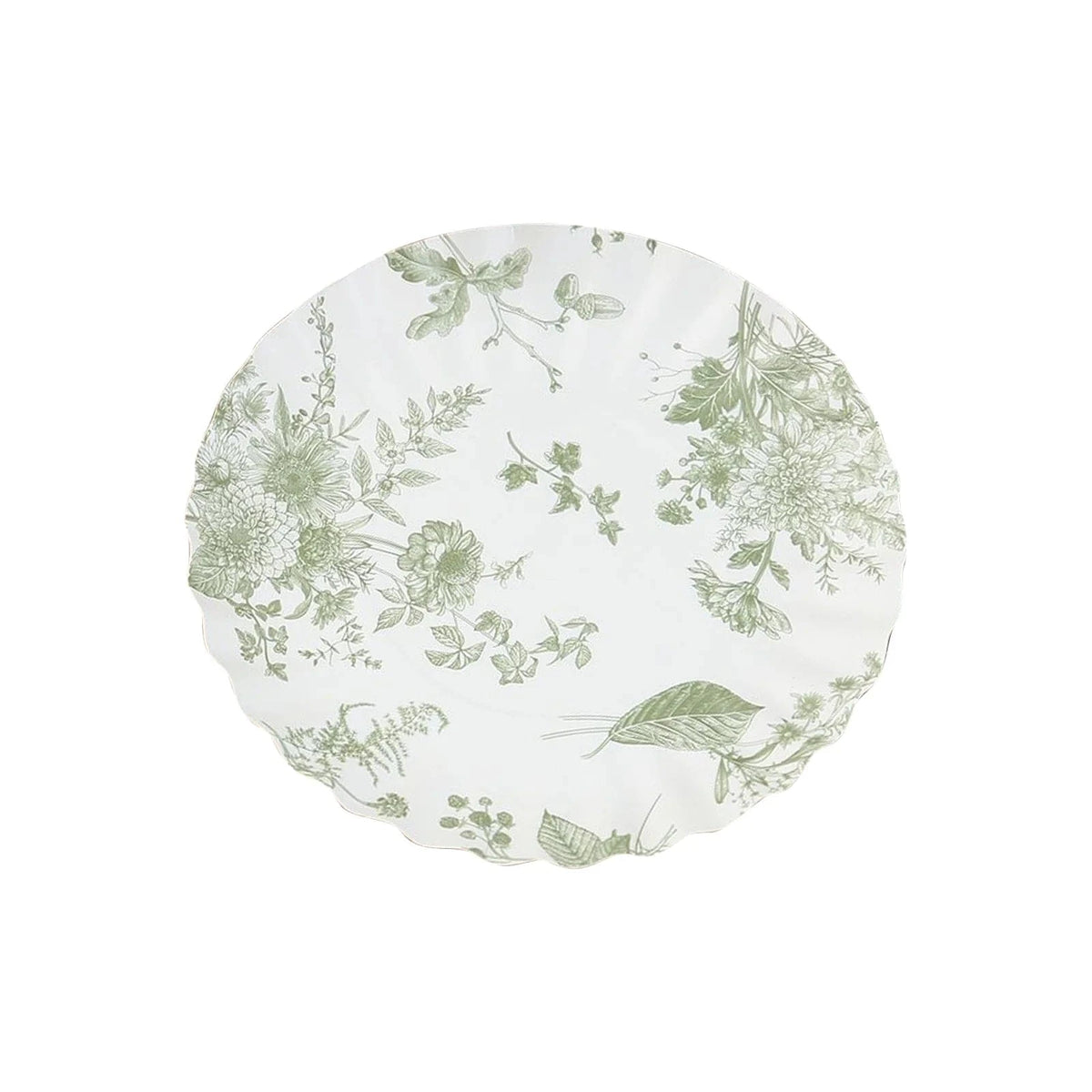 100 Mini Paper Plates with Scalloped Rim - White and Sage Green French ...