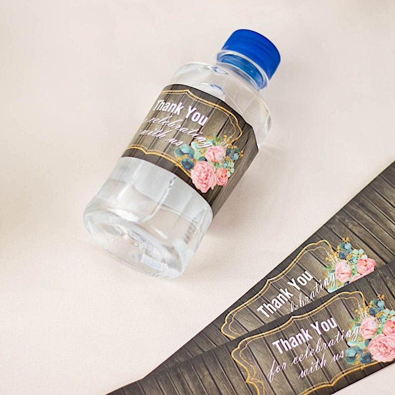24 Wood Print with Thank You Stickers Water Bottle Labels - Dark Brown ...