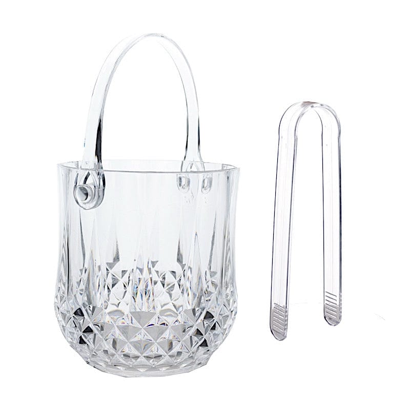 3 pack Plastic Small Ice Buckets with Handle and Tongs in Crystal-Cut ...