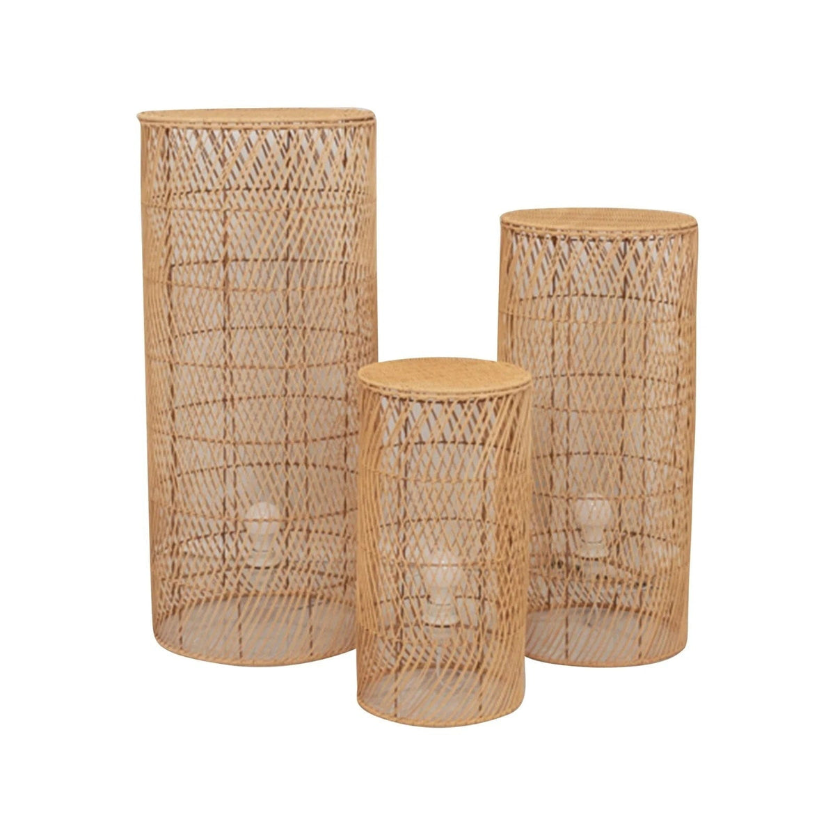 3 Woven Rattan Wicker Display Stands Floor Lamp Shades - Natural ...