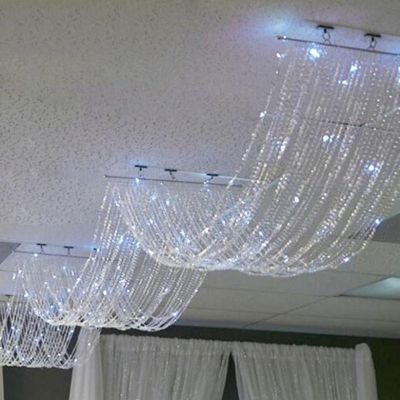 15 ft Ceiling Drape Curtain Crystal Beaded Backdrop - Iridescent ...