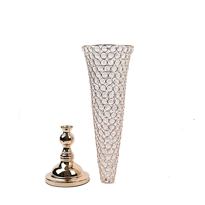 2 Metal 32" tall Trumpet Vases with Acrylic Crystal Beads Centerpieces ...