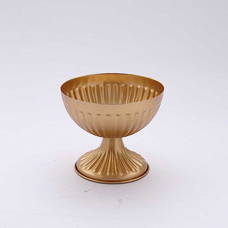 2 Metal 4" Ribbed Bowl Style Mini Compote Vases Flower Pots - Gold ...