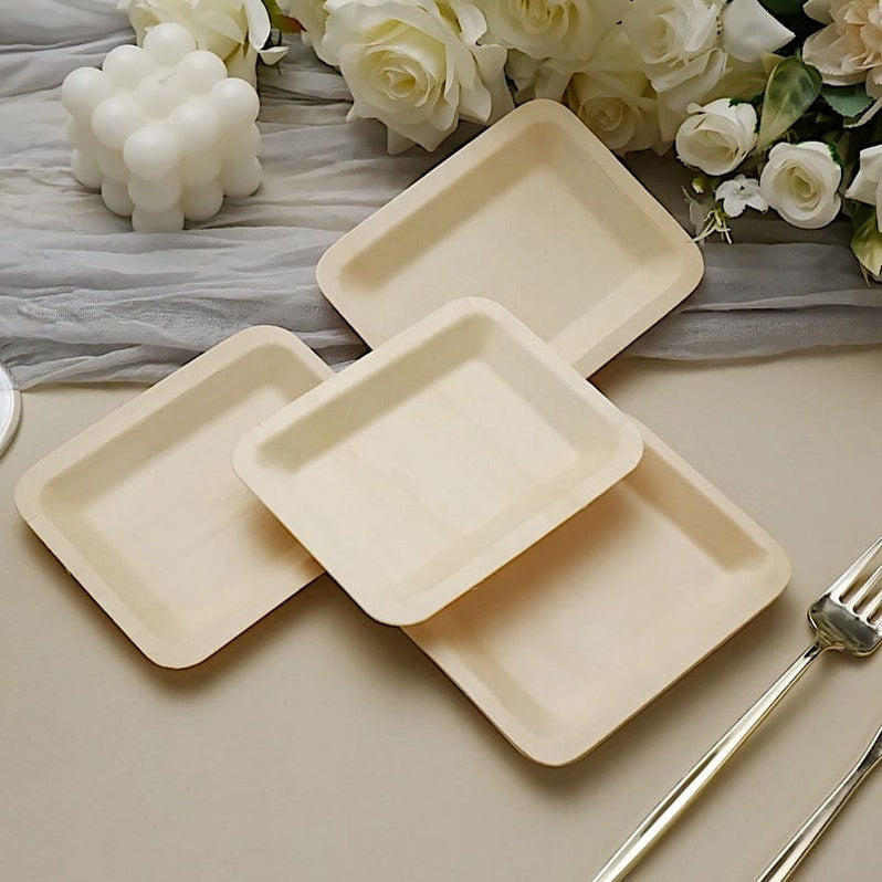 25 pcs 5" x 4" Natural Sustainable Bamboo Mini Rectangular Plates - Di ...